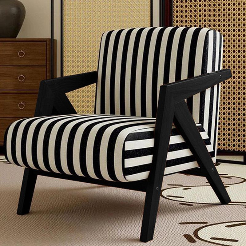 Art Deco Striped Midnight Black Accent Chair with Fixed Back and ...